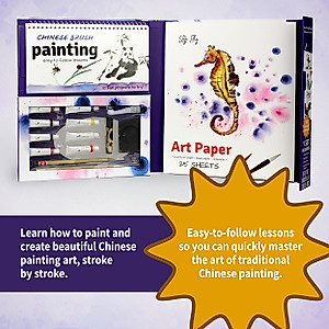 SpiceBox Chinese Brush Painting Art Kit for Kids, DIY Children’s Learn to Paint Set, Includes Watercolor Tubes, Book, Paintbrushes, Ink Stone