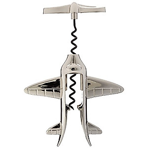 Le'raze Airplane Wine Bottle Cork Screw Bottle Opener, Aviation Corkscrew Barware, Plane Pull Cork Tool, Ideal For Flying Bartender, Hosting, Pilot Gift, Party Favor, Silver Chrome Bar Decor