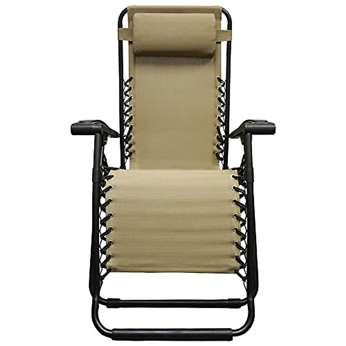 Caravan Sports Zero Gravity Outdoor Portable Folding Camping Lawn Deck Patio Pool Recliner Lounge Chair for Adults, Adjustable Headrest, Beige