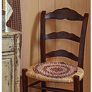 VHC Brands Tan Jute Striped Textured Primitive Tabletop Kitchen Tie Back(s) Round Chair Pad Set of 6, Set King, Burgundy Red