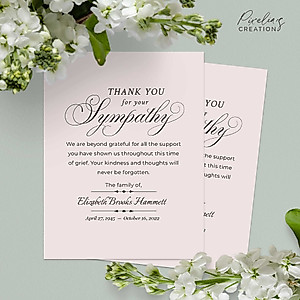 PIXELIA'S CREATIONS Simple classic elegance funeral thank you cards personalized, bereavement thank you card with envelope, symphaty acknowledgement