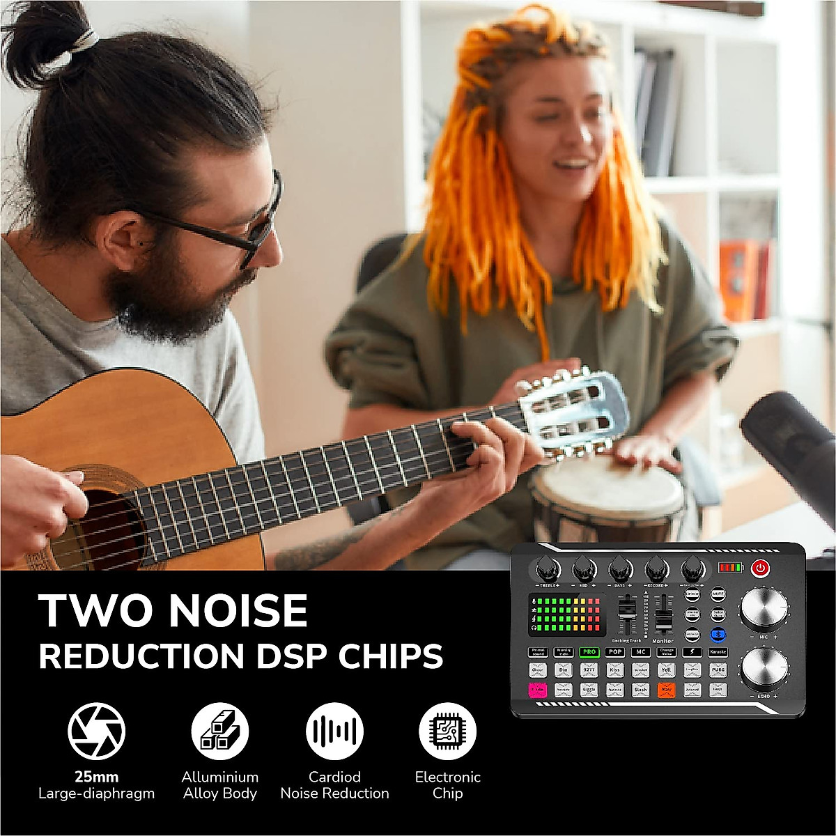 Prisciliano Podcast equipment bundle. Audio Interface with condenser microphone & accesories: Sound Card Mixer. Podcast Studio equipment for Live Streaming, PC, Karaoke Recording and Gaming. DJ Mixer.