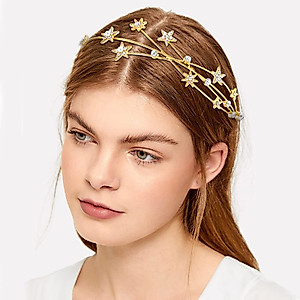 Aswewamt 2 Pcs Gold Rhinestone Alloy Five-pointed Star Headbands Bridal Hair Hoop Decorative Headpiece Wedding Hair Accessories Ornaments for Elegant Women Girls