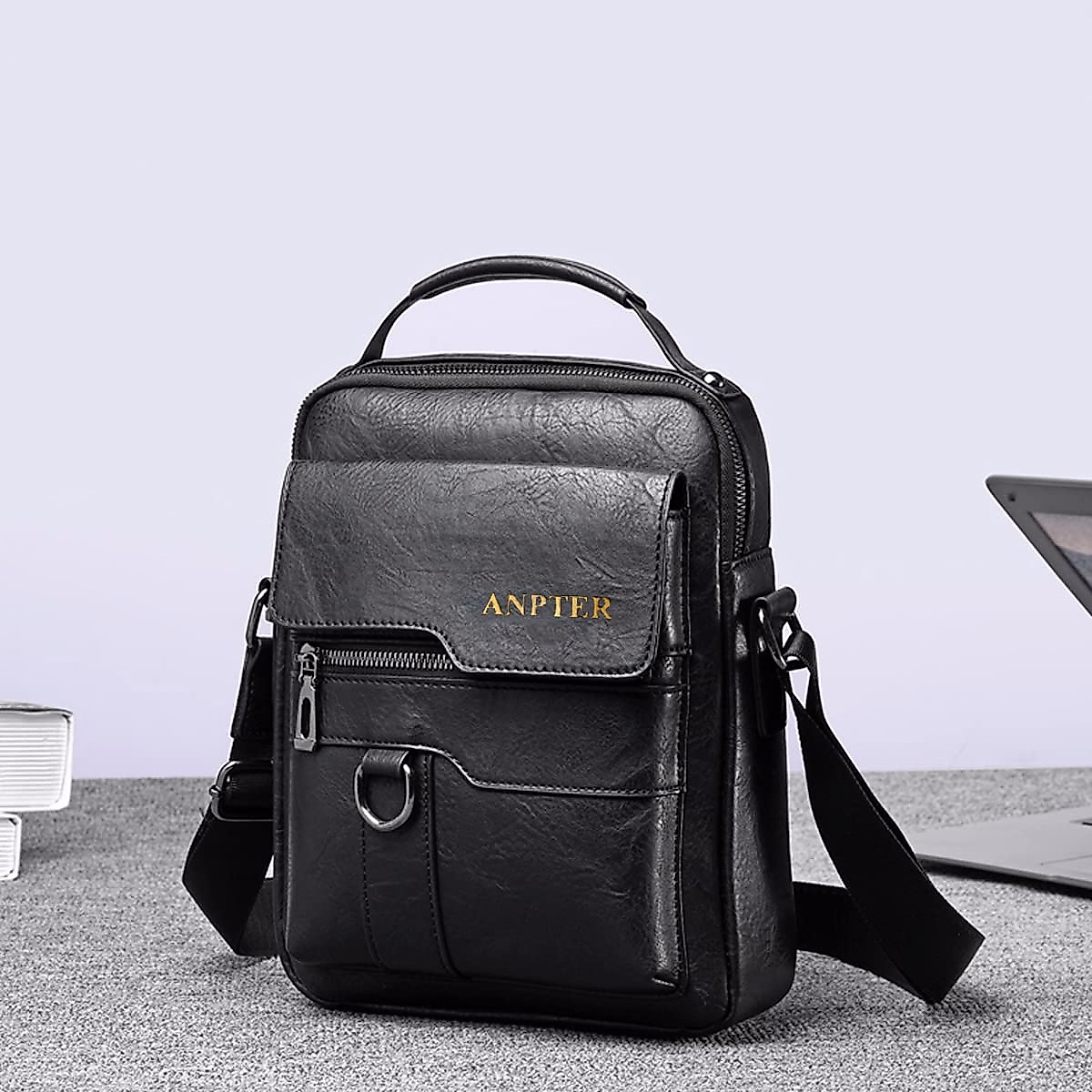 Messenger Bag for Men Crossbody Shoulder Purse Small Vintage PU Leather Satchel Pouch Side Crossover Handbag (Men Messenger Bag for Black)