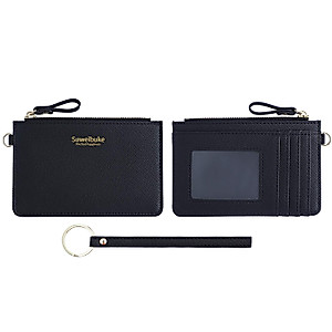 Aiyo Nice Women Slim RFID Card Case Holder Wristlet Zip ID Case Wallet Small Leather Wallet Coin Purse with Keychain (Black)