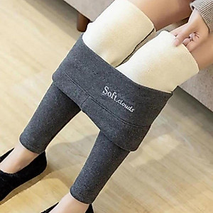 AMDBEL Fleece Leggings for Women 2023 Casual Warm Winter Pants Slim Leggings Soft Clouds Fleece Lined Thermal Leggings Tights Dark Gray