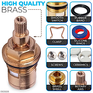 Brass Bathroom Sink Faucet Valve Stem - 2Pcs Hot and Cold Ceramic Disc Stem Quarter Turn 1/2,50mm x 10mm Spline Length 20 Teeth Bathroom Faucet Cartridge Replacement - Bathroom Faucet Stem Replacement