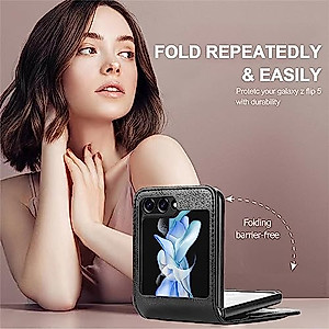 NINKI Compatible Samsung Galaxy Z Flip 5 Phone Case with Wallet,Shockproof PU Leather Protective Cover Case with Hinge Protection Galaxy Flip 5 Leather Case,Samsung Z Flip 5 5G Case Wallet Purse Black