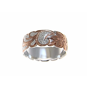 Arthur's Jewelry 925 Sterling silver Hawaiian queen scroll pink rose gold plated 2 tone cut out edge ring size 5.5