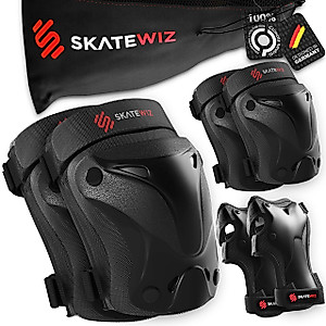 SKATEWIZ Elbow Pads Knee Pads for Women - Elbow and Knee Pads Adult - PROTECT-1 - Size M in Black - Skateboard Pads Wrist Guards for Roller Skating Pads Skating Protective Gear Adult