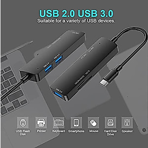 USB C Hub, 5 in 1 USB Type C Hub Adapter to 1 USB 3.0 Port/ 2 USB 2.0 Ports and SD/TF Card Reader for PC, Laptop, MacBook, and Smartphones