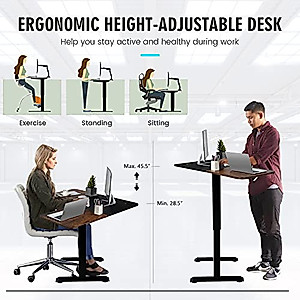 COSTWAY L Shaped Electric Adjustable Desk, L-Shaped Standing Computer Desk w/Splice Tabletop, 2 Hooks & Rolling Casters, Sit-Stand Corner Desk w/ 4 Memory Positions for Home Office (Rustic Brown)