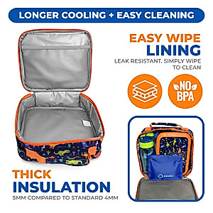 Dinosaur Lunch Box with for Boys with Ice Pack, Insulated Bag for Toddlers Kids Girls Baby Boy Daycare Pre-School Kindergarten, Container Boxes for Small Kid Snacks Lunches, BPA Free, Blue Orange Dino