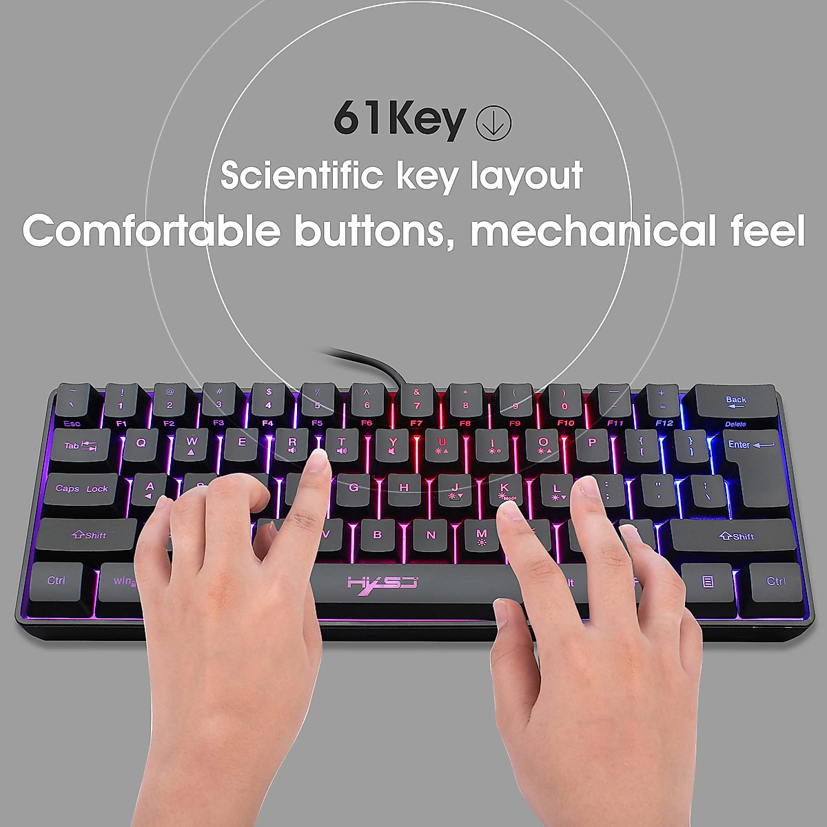 SELORSS 60% Mechanical Feel Gaming Keyboard,RGB Backlit Ultra-Compact Mini Keyboard, Ergonomic Metal Plate 61 Keys Keyboard,Wired Type-C USB Waterproof for Typist Laptop PC Mac Gamer
