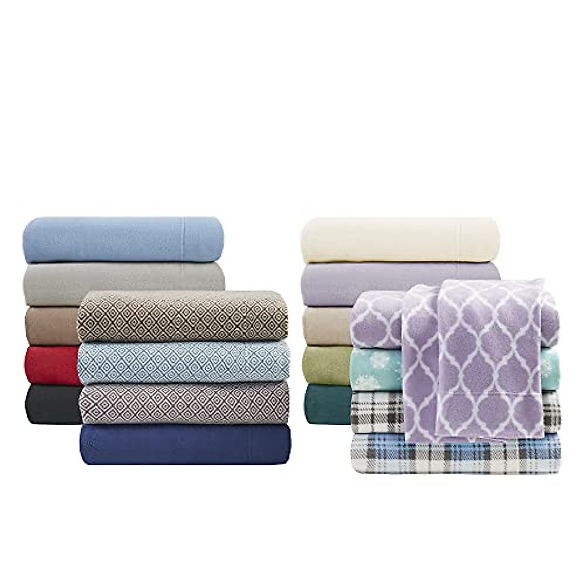 Sleep Philosophy True North Micro Fleece Bed Sheet Set, Warm, Sheets with 14" Deep Pocket, for Cold Season Cozy Sheet-Set, Matching Pillow Case, Queen, Grey Diamond, 4 Piece