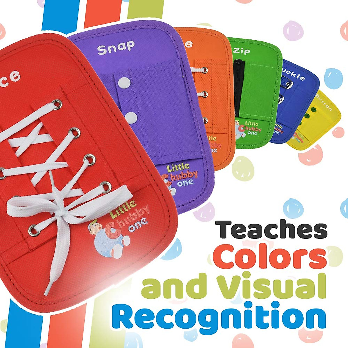 LITTLE CHUBBY ONE Busy Board Set - Learning Activity Toy - Educational Toy Helps Develop Motor Skills Dress Skills Color Recognition and Hand Eye Coordination Perfect for Traveling (4x5 Inches)