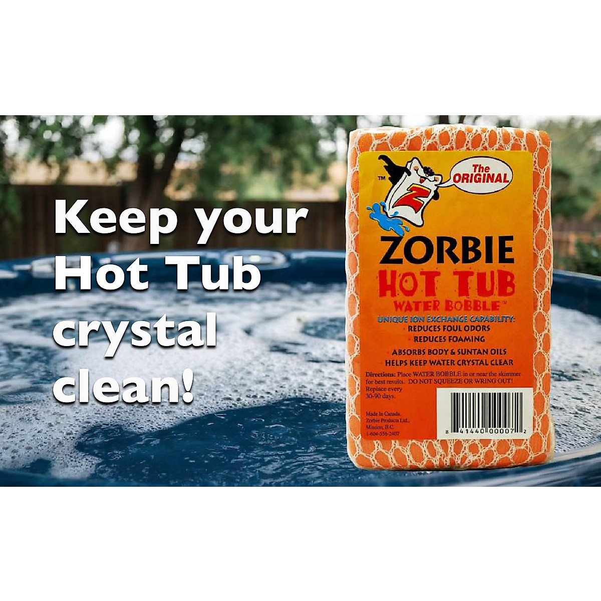 Zorbie Water Bobble Hot Tub Oil Scum Absorber - Scum Absorbing Sponge for Spas and Hot Tubs - Naturally Cleaner Water with Spa Sponges for Hot Tubs - Orange Floating Bobble with String- Single Package