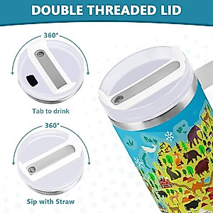 Slewiaeky Tumbler with Handle 40 oz Animal Map Children Travel Mug with Lid and Straw Stainless Steel Vacuum Insulated Water Bottle Cup for Iced Tea Coffee Cold Beverages Cup Holder Friendly
