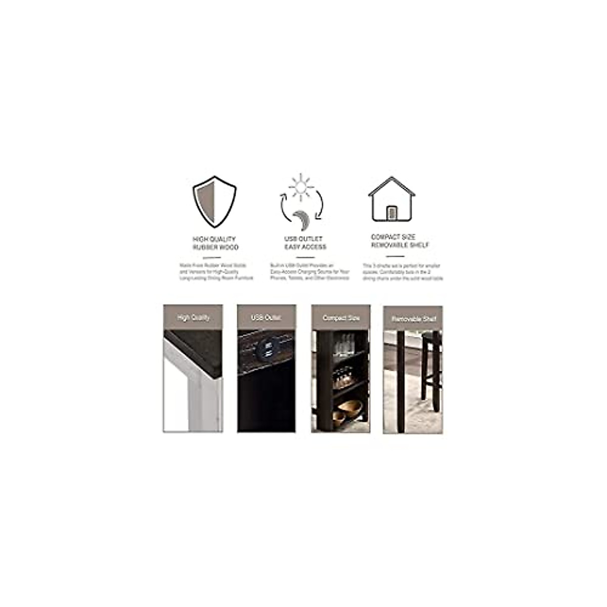 New Classic Furniture Heston Storage Counter Table Set with Two Chairs, 36-Inch, Gray