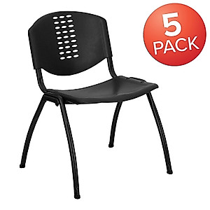 Flash Furniture 5 Pack HERCULES Series 880 lb. Capacity Black Plastic Stack Chair with Oval Cutout Back and Black Frame