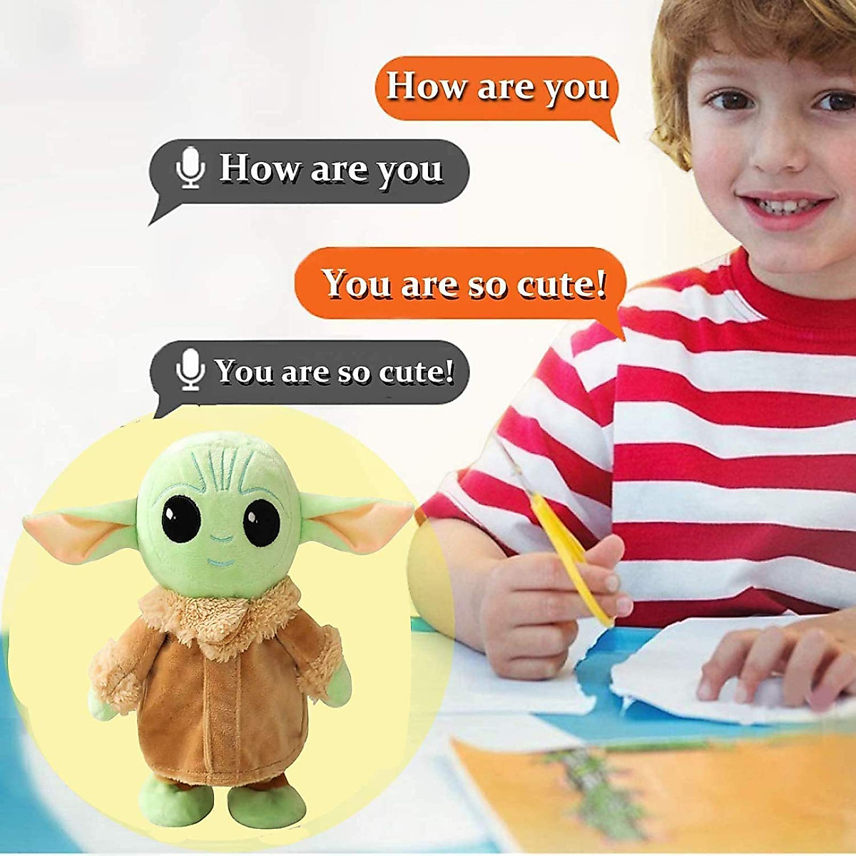 PAZATAO Talking Baby Yoda 7.8 Inch,Walking Baby Yoda and Toy Repeats What You Say Plush Animal Toy Electronic Toy for Boys,Girls,Stuffed Animal,Baby Doll for Kids Gifts (Baby Yoda)