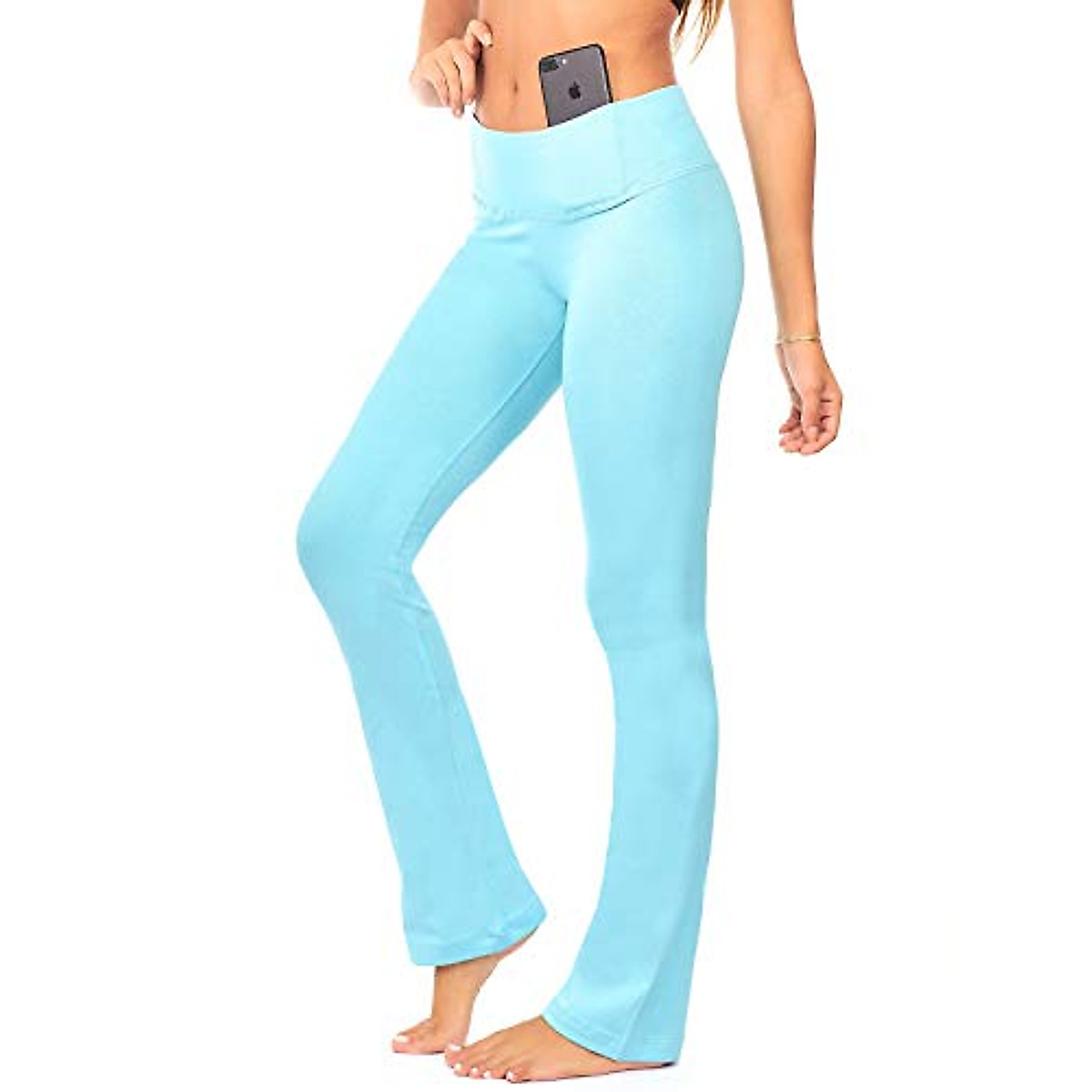 DEAR SPARKLE Bootcut Leggings for Women | Slim Look Bootleg Opaque Yoga Pants w Pocket + Plus Size (C5) (Sky, 3X-Large)