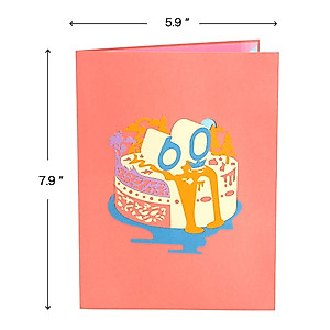 Ribbli 60th Birthday Card, Birthday Cake Handmade 3D Pop Up Card, Pop Up Birthday Card, 60 Birthday Card, with Envelope