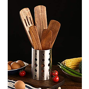 5 Pcs Wooden Spurtles Set for Cooking, NAYAHOSE Natural Teak Wood Slotted Spurtles for Stirring, Mixing, Serving, Non-Stick Heat-Resistant Kitchen Utensils Tools