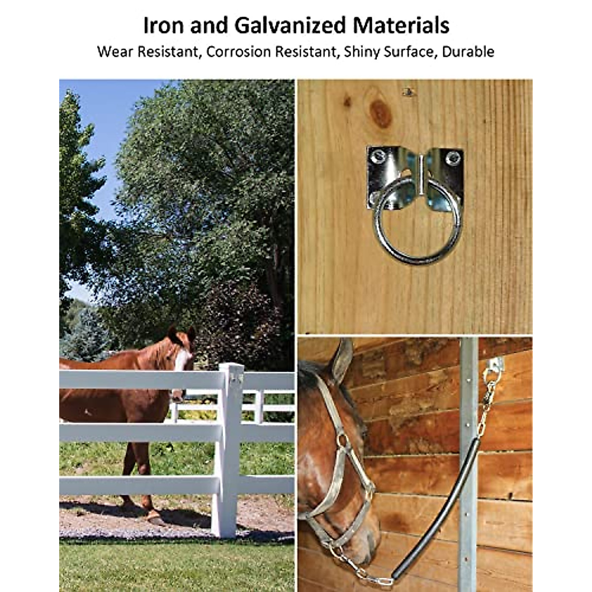 Nahntaipy Horse Tie Ring, Horse Cross Ties Set of 4 with Spring Snap Hook Carabiners, for Horse Stall Guards Blocker Hitching Barn Supplies 2 inch