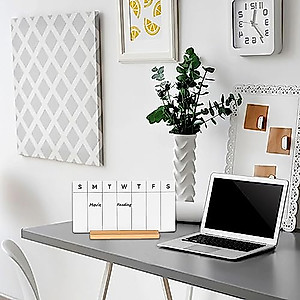 TORASO Desktop Glass Weekly Whiteboard, 12"x6" Dry Erase Calendar with Detachalble Solid Wood Stand, Planner Board for Office, Home, School(Glass,Weekly-WH)