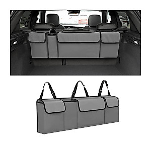 AUCELI Car Trunk Organizer, Backseat Hanging Large Storage with Adjustable Straps, Waterproof Collapsible Cargo Bag with 4 Pockets, Sturdy Space Saver Frees Trunk Floor for SUV, Truck, MPV