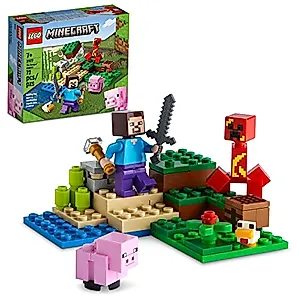 LEGO Minecraft The Creeper Ambush Building Toy 21177, Pretend Play Zombie Battle, Ore Mining and Animal Care with Steve, Baby Pig & Chicken Minifigures, Gift for Kids, Boys and Girls Age 7+ Years Old