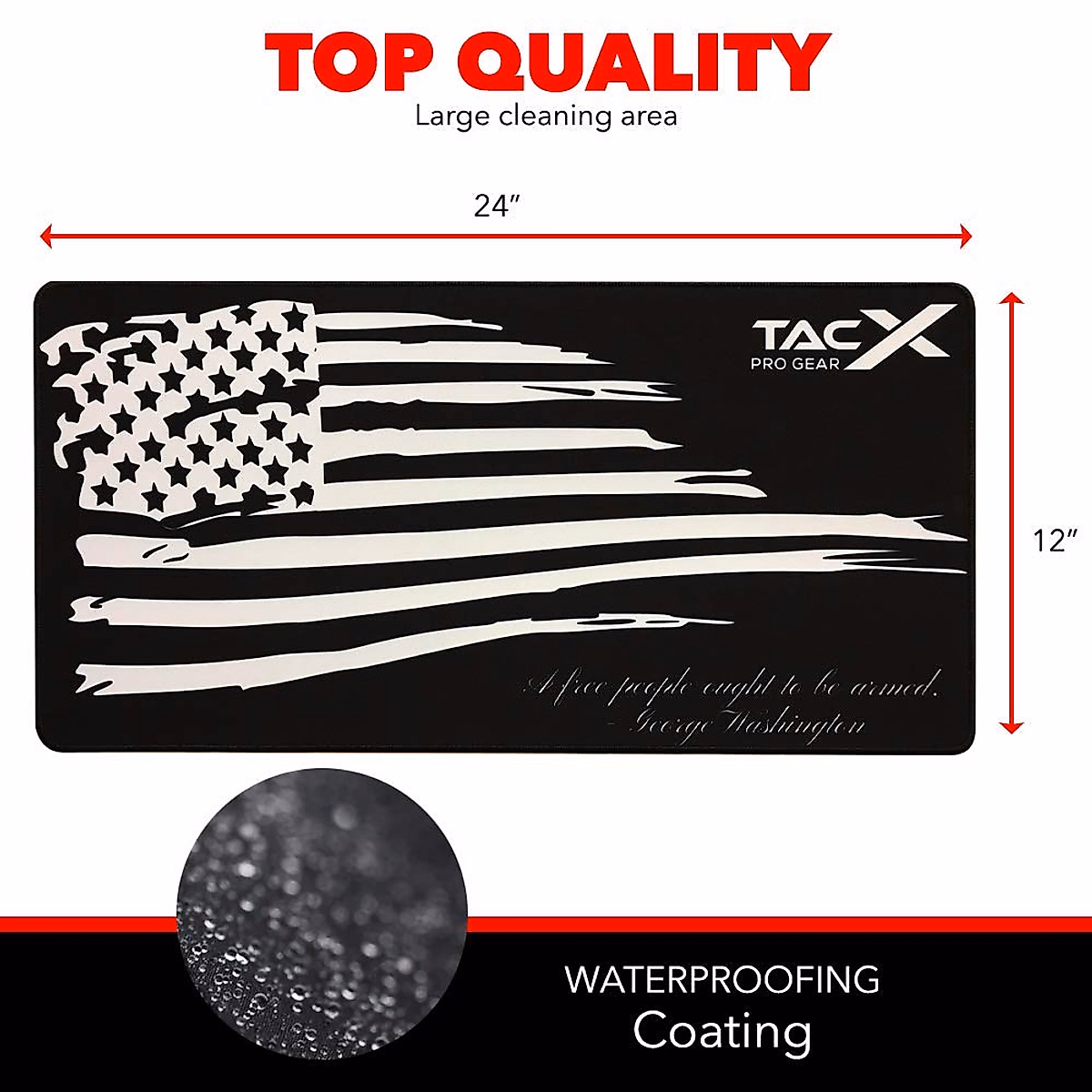 Gun Cleaning Mat | 12 x 24 Inch | 2A Tattered Distressed US Flag | 3mm Padded Non-Slip | Oil & Solvent Resistant Pistol or Rifle Build Pad | Large Workbench or Shooting Mat | Gun Cleaning Kit Add-On