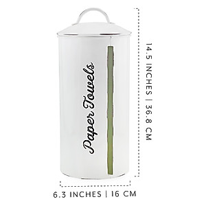 AuldHome Farmhouse Paper Towel Holder (White); Rustic Enamelware Countertop Paper Towel Dispenser for Kitchen