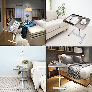 COSDACE Foldable Laptop Table for Sofa, Adjustable Height Desk Table Workstation Rolling Table, Portable Overbed Mobile Computer Table with Wheeled & Metal Frame for Home, Office, Study