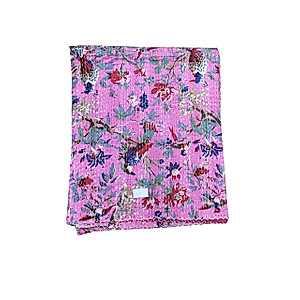 Indian Cotton Hand Stitched Kantha Birds Print Quilt Bedding Throw Bedcover Decorative Gudari Bedspread Queen Size Blanket Home KQ-52