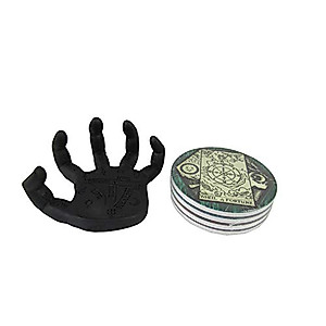 World of Wonders Drink to Good Fortune Decorative Gothic Palm Holder with Tarot Card Drink Coasters (5 Piece Set) | Coffee Table and Witch Decor for Your Home - 5"