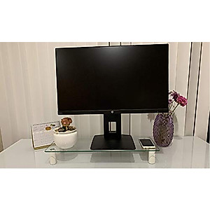 Mount Plus STB101 22.5 Inch Wide Tempered Glass Monitor Riser Desktop Stand Height Adjustable Table Top for Flat Screen LCD LED TV, Laptop, Notebook, Display (1 Pack)
