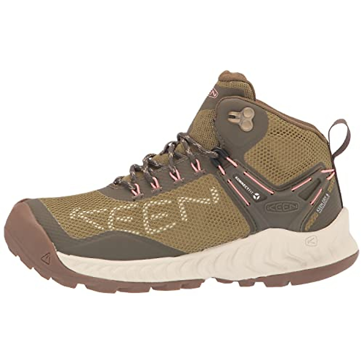 KEEN Women's NXIS Evo Mid Height Waterproof Fast Packing Hiking Boots, Olive Drab/Silver Birch, 8