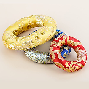 ZenBless Silk Embroidery Tibetan Singing Bowl Cushion 3pcs, Singing Bowl Holder, with Singing Bowl Small Mallet Set Gifts for Buddhist Sound Bowl Yoga Hand Made Nepal Meditation Accessories