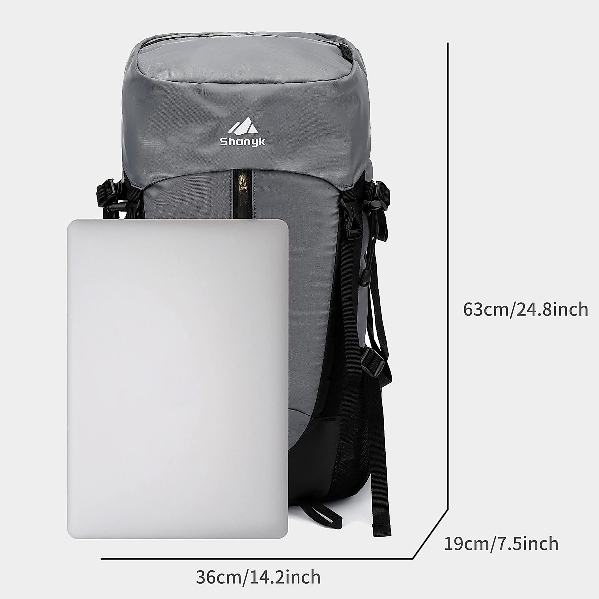 Shanyk Waterproof Hiking Backpack 36L | Lightweight Daypack with Rain Cover for Travel Outdoor Sports Camping Backpacking (Grey)
