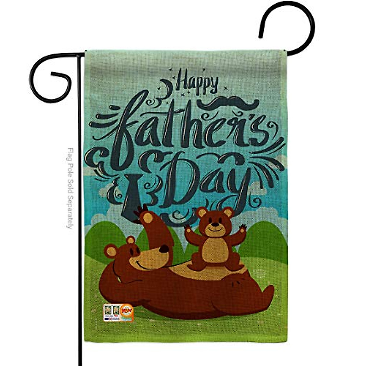 Beary Happy Father's Day Garden Flag - Family Dad Daddy Papa Grandpa Best Parent Sibling Relatives Grandparent - House Decoration Banner Small Yard Gift Double-Sided Made in USA 13 X 18.5
