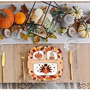Gift Boutique 24 Pack Thanksgiving Divided Dinner Plate 9 inch Square 3 Section Plates for Fall Autumn Harvest Party Supply Disposable Paper Dinner Table Decorations with Turkey Pumpkin Leaf Design