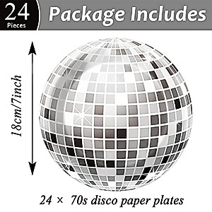 24 Pieces 70s Disco Party Paper Plates for 70’s Party Supplies Silver Disco Ball Theme Dessert Plates for Birthday Baby Shower 70’s Boogie 1970s Disco Fever Music 90s Bachelorette Party Decorations