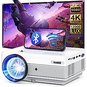 Projector with WiFi and Bluetooth, Native 1080P/12000 Lumen Outdoor Movie Projector with 120‘’ Screen, 4K & 300'' Display Support, Phone Video Projector Compatible with iOS/Android/TV Stick /Win/PS5