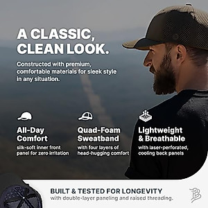 Branded Bills Bare Elite Curved Hat, Black, Fits 7-7.5, with Curved Bill, Double Layer Performance Paneling, Adjustable Snapback, Silk-Soft Front Lining, Quad-Foam Band, Water-Repellent Shell