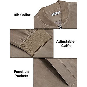 COOFANDY Mens Varsity Bomber Jacket Casual Lightweight Jackets Vintage Suede Coat, A-khaki, Large