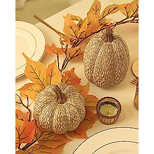 DN DECONATION Thanksgiving Resin Pumpkin Statue, Brown and White Pumpkin Figurine, Faux Decorative Pumpkins for Table Centerpiece, Countryside Autumn Fall, Set of 2, Gift