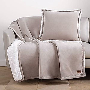 UGG Bliss Sherpa Throw Blanket - Plush Oversized Reversible Accent Blanket - 50” x 70” - Oyster