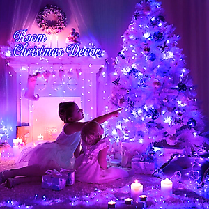 JMEXSUSS Connectable 100 LED Purple Christmas Lights Indoor, 8 Modes Plug in Purple Lights Clear Wire, 33ft Purple Christmas Tree Lights Outdoor for Christmas, Tree, Garden, Bedroom